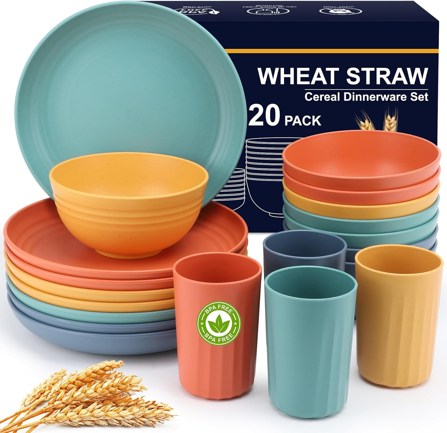 HOTEC 20-Pack Unbreakable Wheat Straw Dinnerware Set Review ...